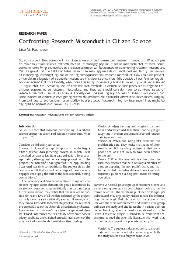 (PDF) Confronting Research Misconduct in Citizen Science