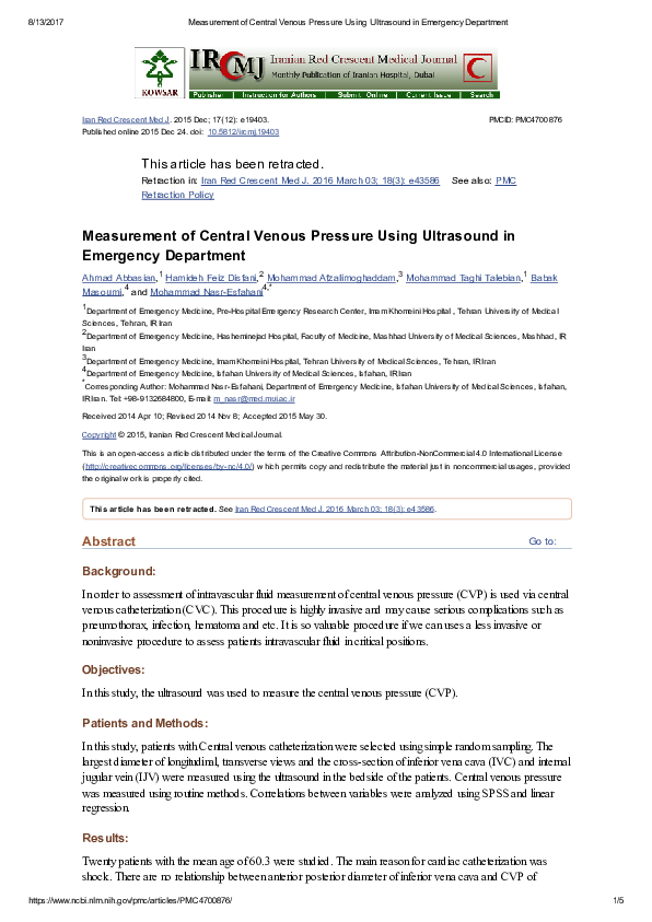 (PDF) Measurement of Central Venous Pressure Using Ultrasound in ...