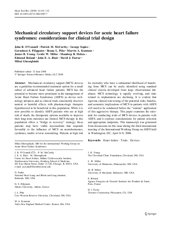(PDF) Mechanical circulatory support devices for acute heart failure syndromes: considerations ...