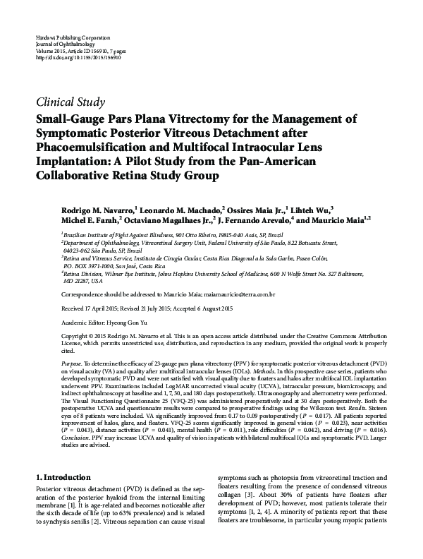 (PDF) Small-Gauge Pars Plana Vitrectomy for the Management of ...