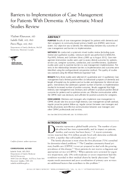 (PDF) Barriers to implementation of case management for patients with ...