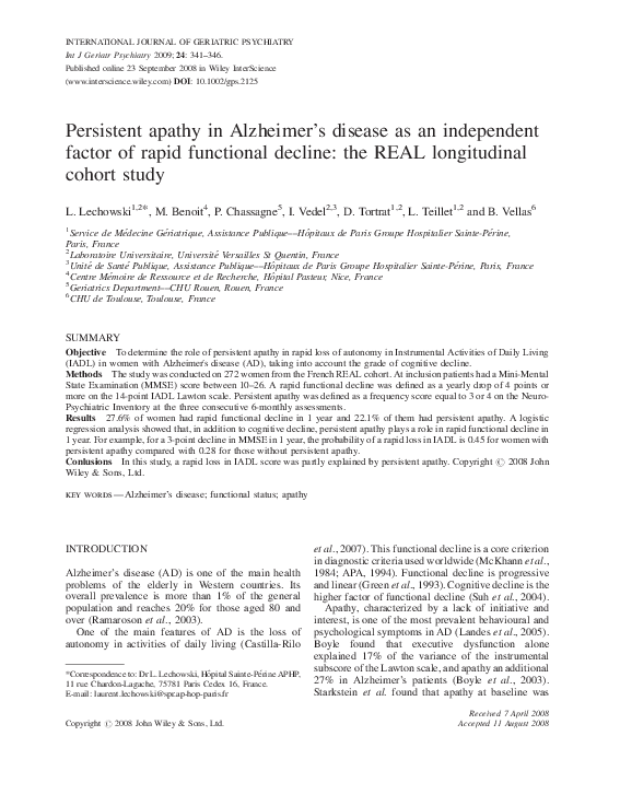 (PDF) Persistent apathy in Alzheimer's disease as an independent factor ...
