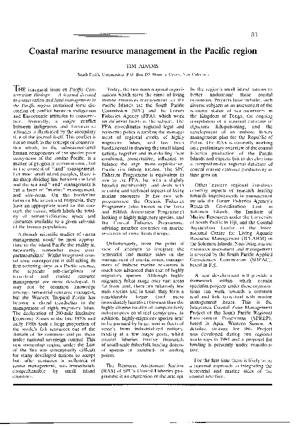 (PDF) Coastal Marine Resource Management in the Pacific Region