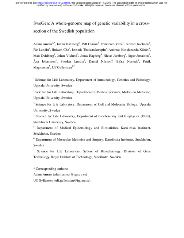 (PDF) SweGen: Mapping Genetic Variability in Sweden