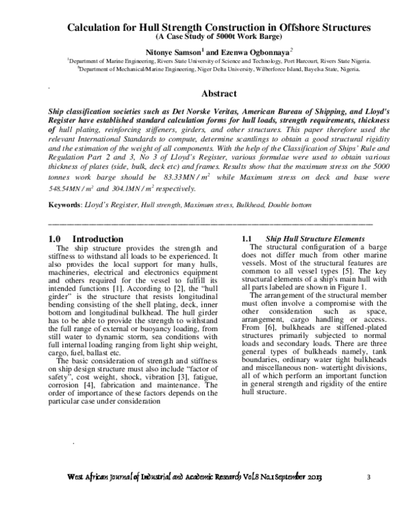 (PDF) Calculation for Hull Strength Construction in Offshore Structures (A Case Study of 5000t ...