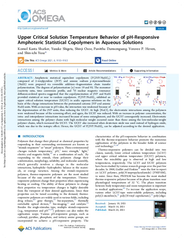 (PDF) Upper Critical Solution Temperature Behavior of pH-Responsive ...
