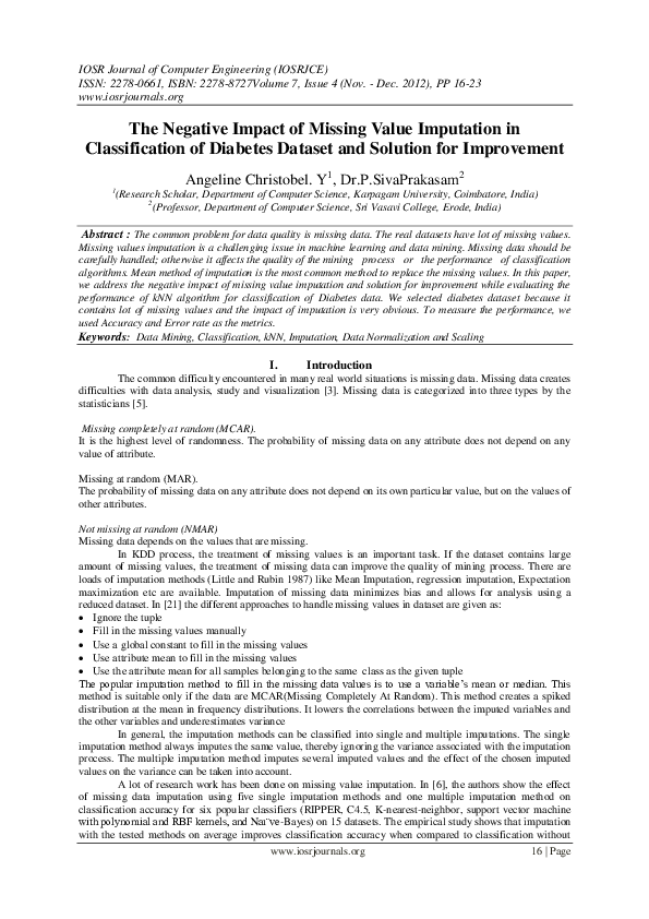 (PDF) The Negative Impact of Missing Value Imputation in Classification ...