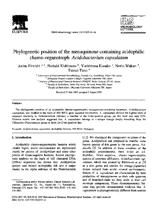 (PDF) Phylogenetic position of the menaquinone-containing acidophilic ...