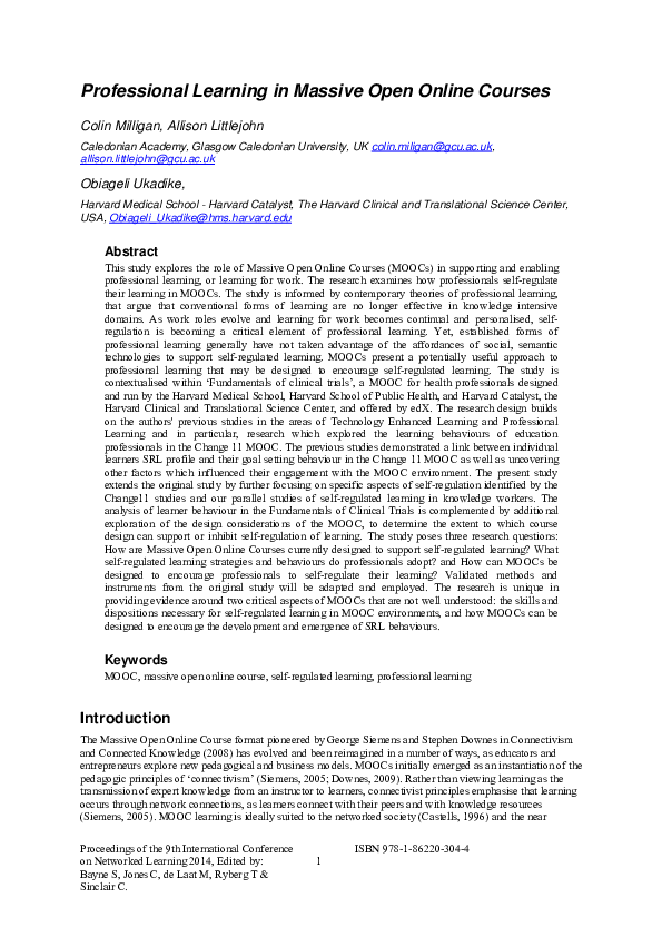 (PDF) Professional Learning in Massive Open Online Courses