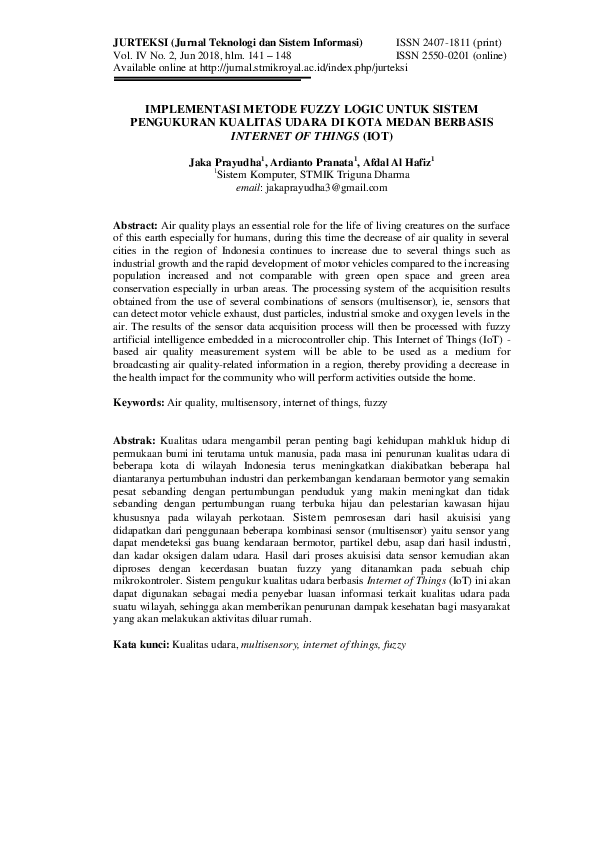 (PDF) Implementasi Metode Fuzzy Logic Untuk Sistem Pengukuran Kualitas Udara DI Kota Medan ...