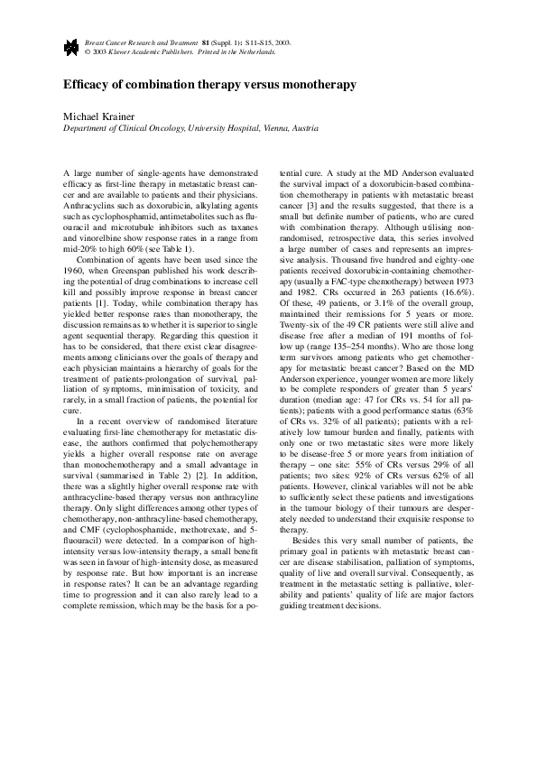 (PDF) Efficacy of Combination Therapy Versus Monotherapy