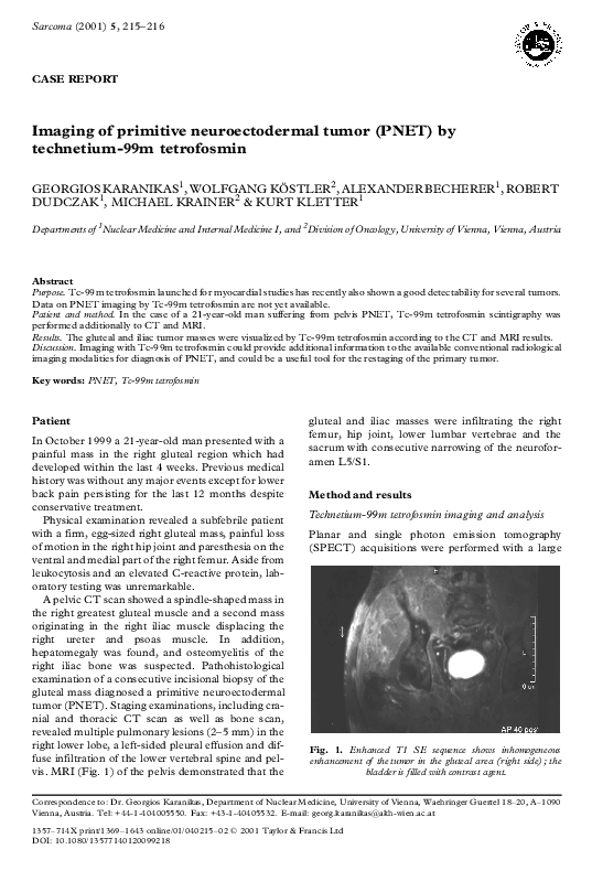 (PDF) Imaging of Primitive Neuroectodermal Tumor (PNET) by Technetium ...