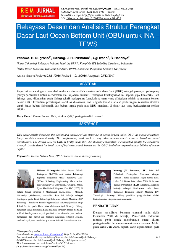 (PDF) Rekayasa Desain dan Analisis Struktur Perangkat Dasar Laut Ocean ...