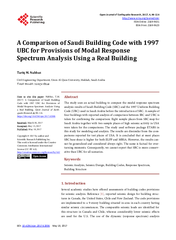 (PDF) A Comparison of Saudi Building Code with 1997 UBC for Provisions of Modal Response ...