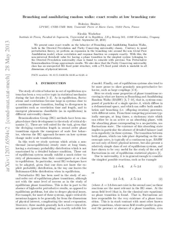 (PDF) Some exact results in branching and annihilating random walks