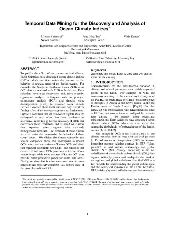 (PDF) Temporal data mining for the discovery and analysis of ocean climate indices
