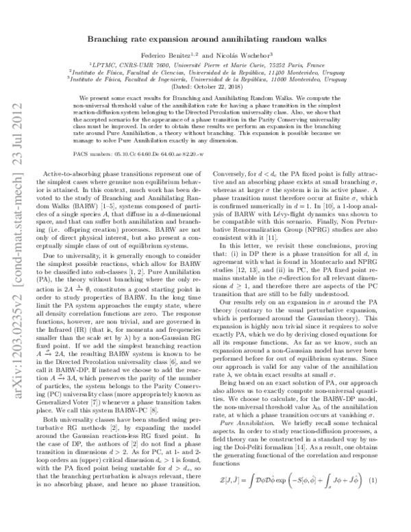 (PDF) Branching-rate expansion around annihilating random walks