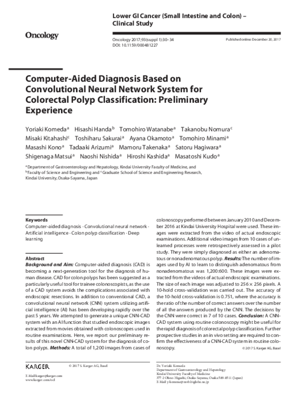 (PDF) Computer-Aided Diagnosis Based on Convolutional Neural Network System for Colorectal Polyp ...