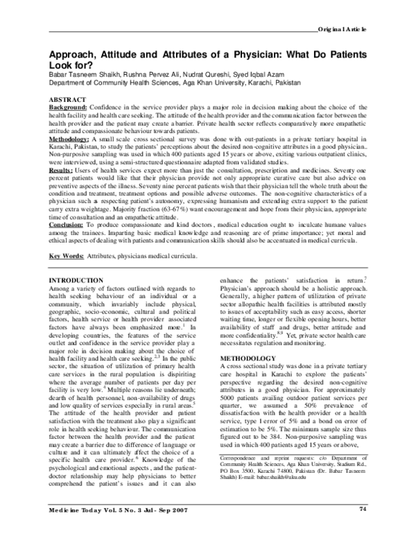 (PDF) Approach, Attitude and Attributes of a Physician: What Do ...