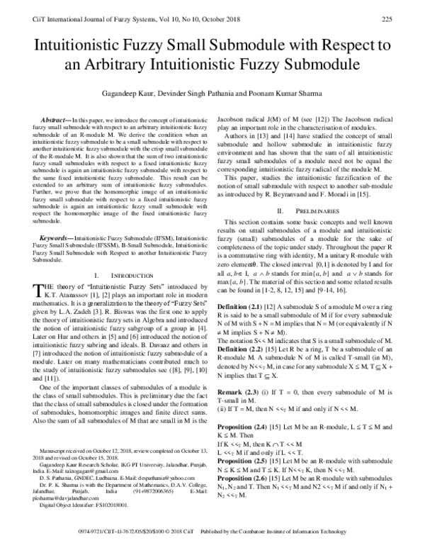(PDF) Intuitionistic fuzzy small submodule with respect to an arbitrary intuitionistic fuzzy ...