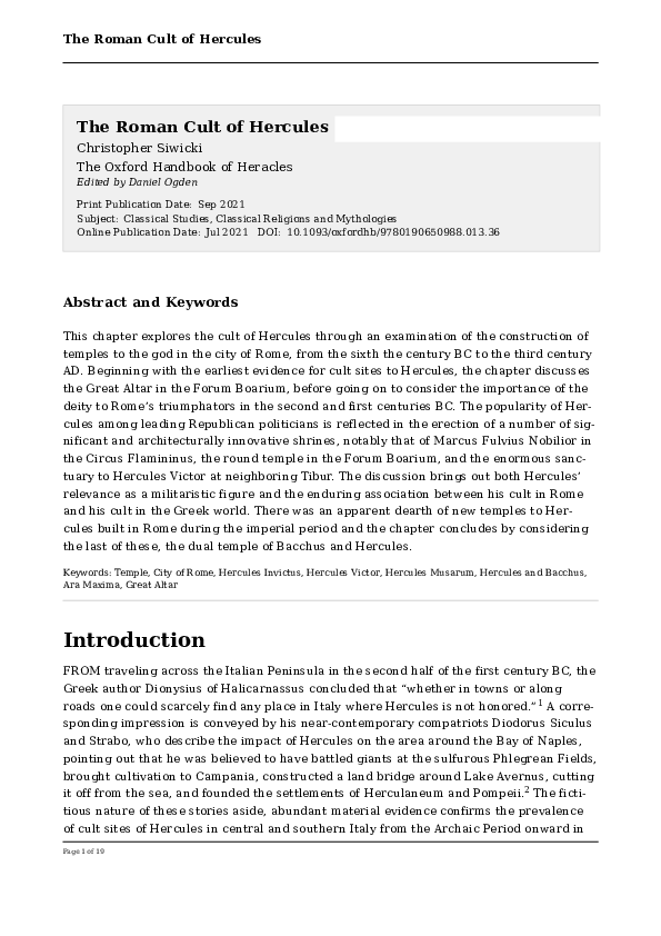 (PDF) The Roman Cult of Hercules