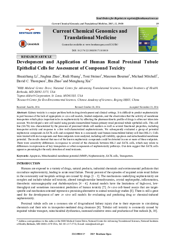 (PDF) Development and Application of Human Renal Proximal Tubule ...