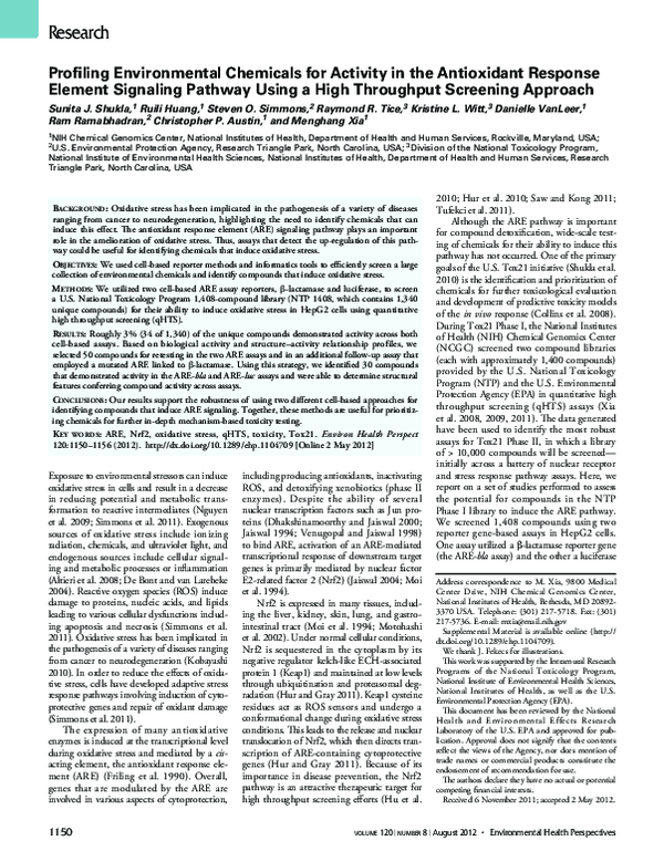 (PDF) Profiling Environmental Chemicals for Activity in the Antioxidant ...