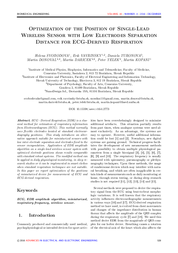 Pdf Optimization Of The Position Of Single Lead Wireless Sensor With Low Electrodes Separation