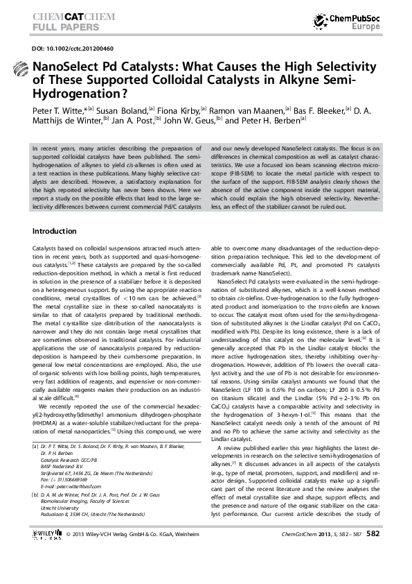 (PDF) NanoSelect Pd Catalysts: What Causes the High Selectivity of ...