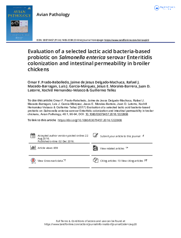 (PDF) Evaluation of a selected lactic acid bacteria-based probiotic on Salmonella enterica ...
