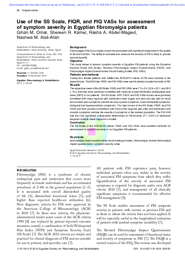 (PDF) Use of the SS Scale, FIQR, and FIQ VASs for assessment of symptom ...