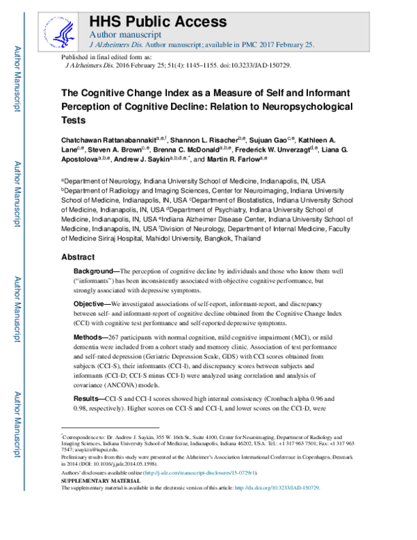(PDF) The Cognitive Change Index as a Measure of Self and Informant ...