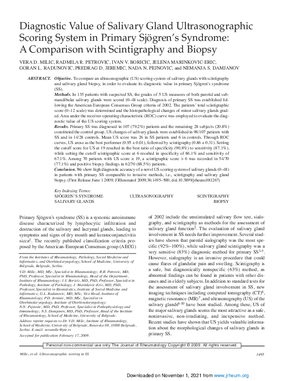 (PDF) Diagnostic Value of Salivary Gland Ultrasonographic Scoring ...