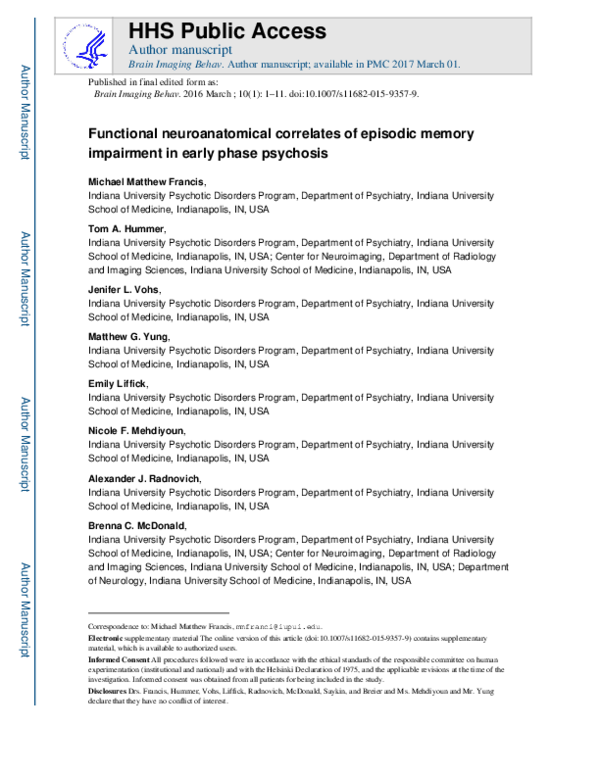 Pdf Functional Neuroanatomical Correlates Of Episodic Memory