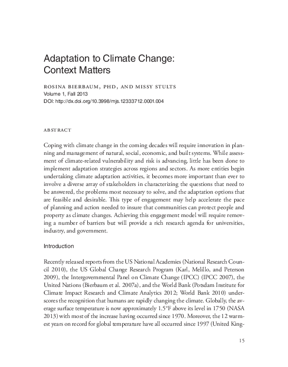 (PDF) Adaptation to Climate Change: Context Matters