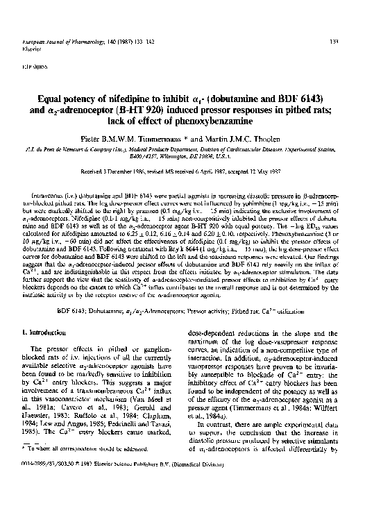 (PDF) Equal potency of nifedipine to inhibit α1-(dobutamine and BDF ...