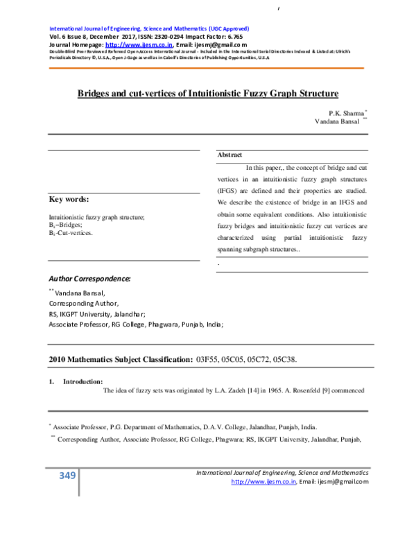 (PDF) Bridges and cut-vertices of Intuitionistic Fuzzy Graph Structure
