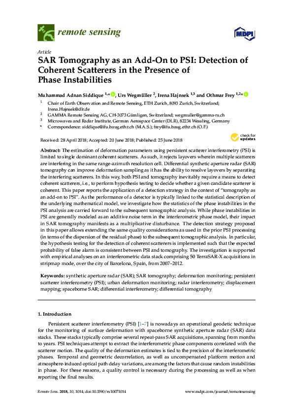 (PDF) SAR Tomography as an Add-On to PSI: Detection of Coherent ...