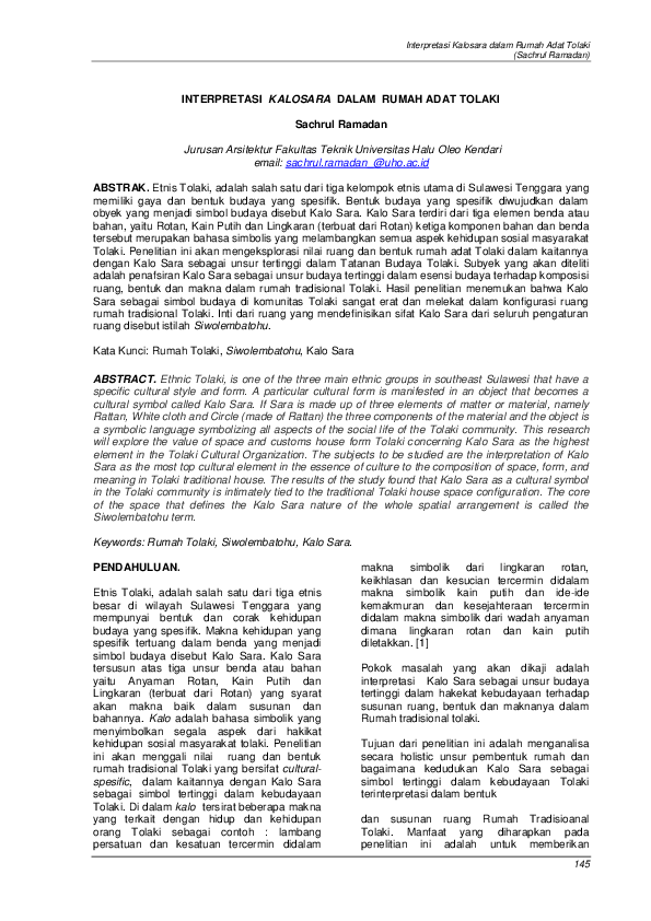 (PDF) Interpretasi Kalosara Dalam Rumah Adat Tolaki