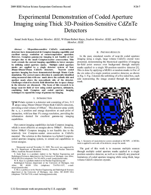 Pdf Coded Aperture Imaging With 3d Cdznte Detectors
