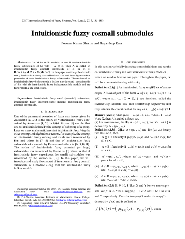 (PDF) Intuitionistic fuzzy cosmall submodules 2017