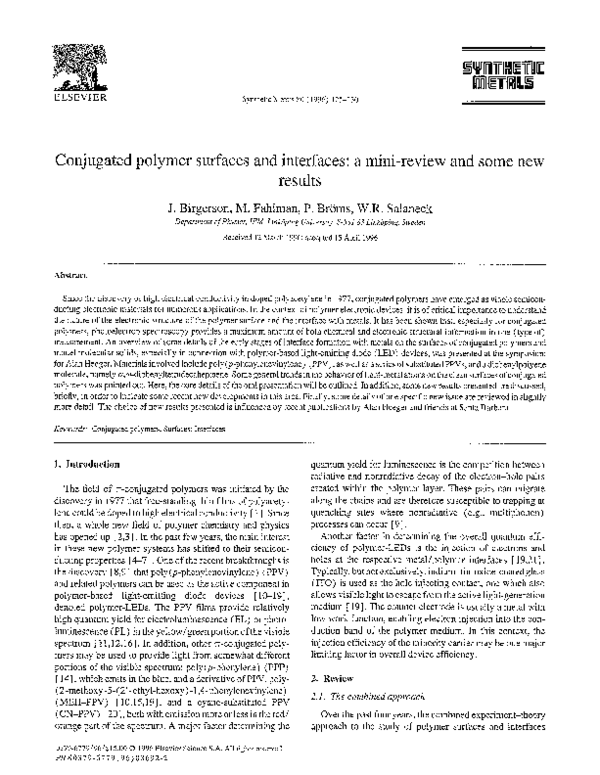 (PDF) Conjugated Polymers: Surfaces, Interfaces, and Recent Insights