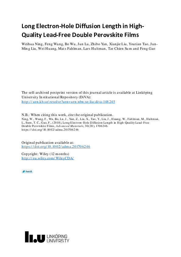 (PDF) Long Electron-Hole Diffusion Length in High-Quality Lead-Free ...