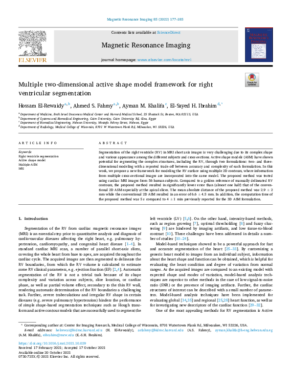 Pdf Multiple Two Dimensional Active Shape Model Framework For Right Ventricular Segmentation