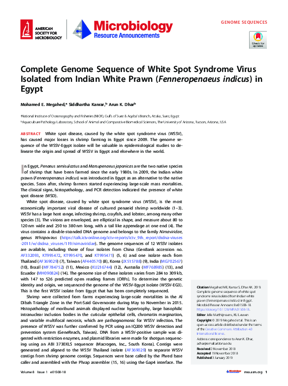 (PDF) Complete Genome Sequence of White Spot Syndrome Virus Isolated ...