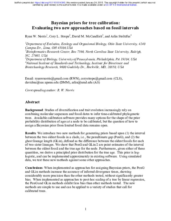 (PDF) Bayesian priors for tree calibration: Evaluating two new approaches based on fossil intervals