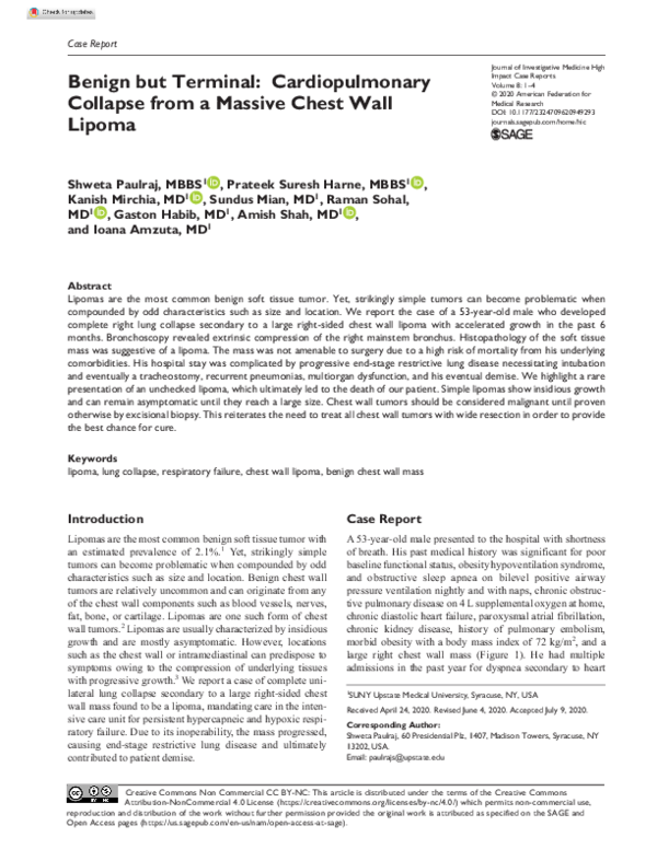(PDF) Benign but Terminal: Cardiopulmonary Collapse from a Massive ...