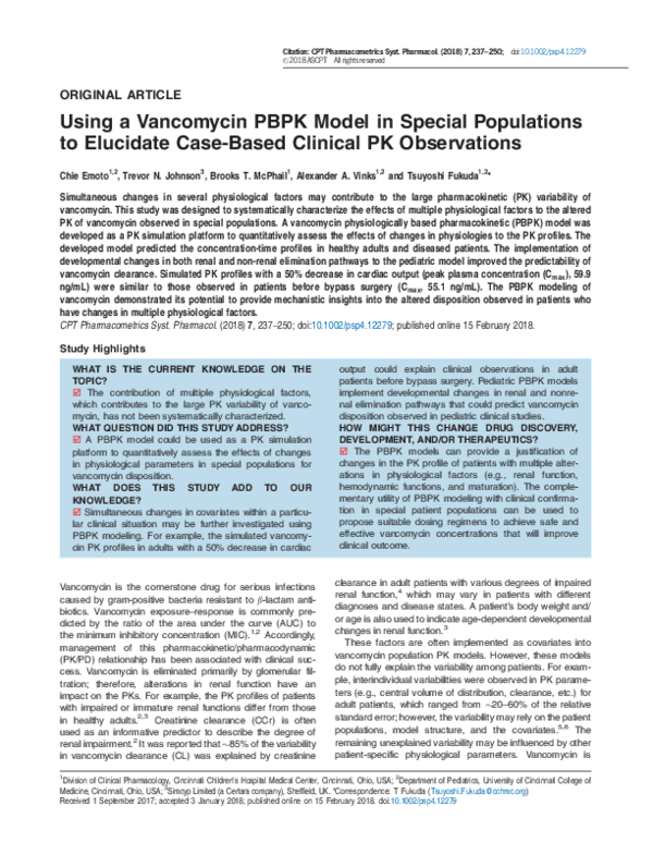 (PDF) Using a Vancomycin PBPK Model in Special Populations to Elucidate ...