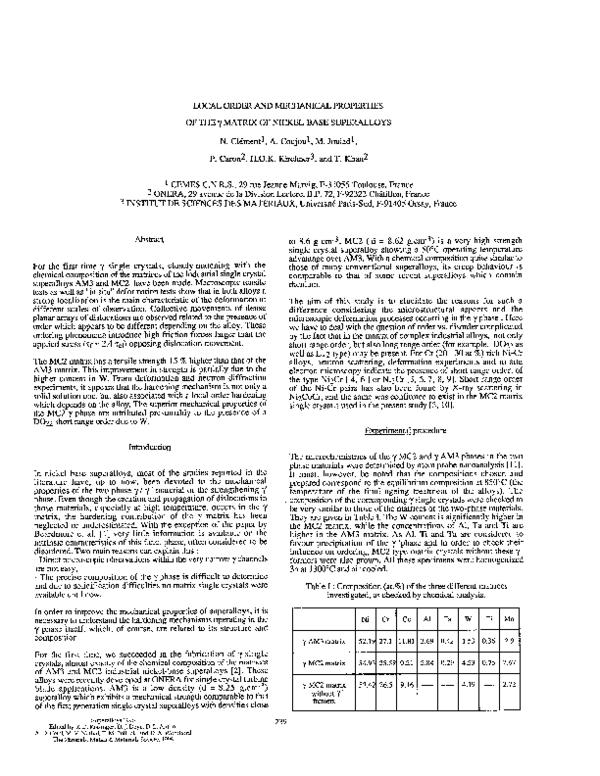 (PDF) LOCAL ORDER AND MECHANICAL PROPERTIES OF THE y MATRIX OF NICKEL ...