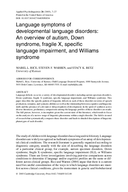 (PDF) Language symptoms of developmental language disorders: An ...